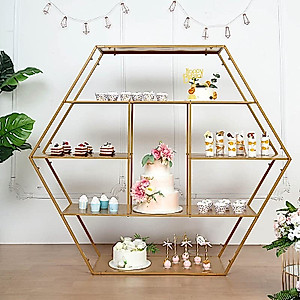4 feet Gold Large Hexagon Metal Cake Dessert Display Stand Wedding Arch Backdrop Party Events Home Decorations Supplies
