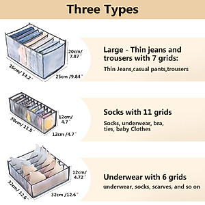 TIGARI Wardrobe Clothes Organizer, Drawers Organizer for Clothes, Drawer Organizer Clothes, Mesh Clothes Storage Organizer for Thin Jeans, Trousers, T-shirts, Skirts, Underwear (Gray,4 Pcs Large)