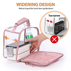BORMELUN ® Large Pink Clear Lunch Bags for Girls,See Through Plastic Lunch Box，Tote Handle for Women,Office,School Picnic(11x9x6 inches)