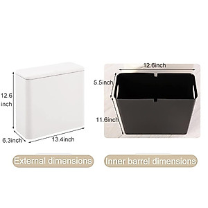 Modern Wastebasket Thin Trash Can,Small Rectangular Dog Proof Plastic Trash Bin,3.2 Gallon/12 Liter Slim Plastic Trash Can Wastebasket with Press Type Lid, White