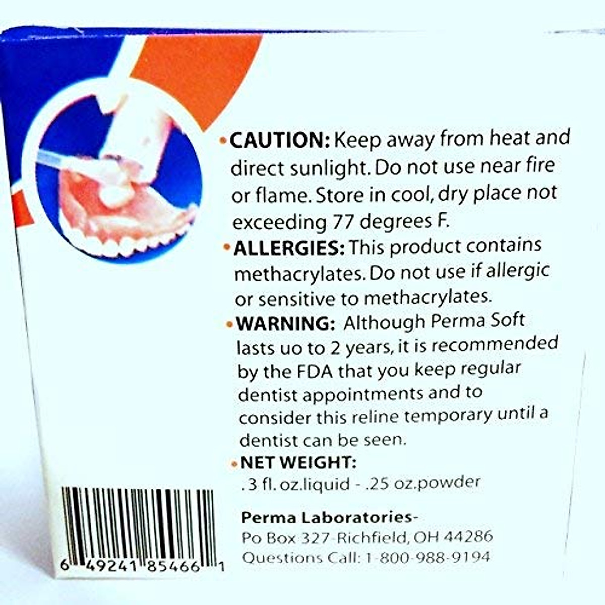 Perma Soft Denture Reliner - 1 Kit - Made in the USA - Relines 1 Individual Plate