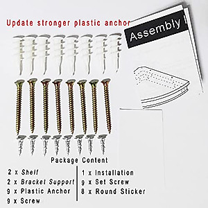 HAO Floating Corner Shelf Invisible Wall Mounted Shelves Radial Shape Cable Wire Hole Pattern Perfect for Bedroom Bathroom Living Room Kitchen Set of 2 White