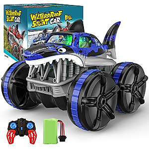 Amphibious Remote Control Car, RC Cars 2.4 GHz Working on Water, All Terrain Monster Shark Truck Stunt Car, Toys Gift for Boys Girls Age 5 6 7 8 9 10