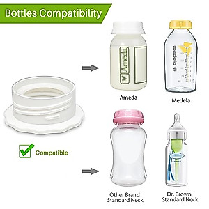 PumpMom Pump Bottle Adapter, Baby Bottle Thread Changer Converter for Spectra S1 S2 Pump Wide Mouth Flanges to Use Standard Sized Bottles. Compatible with Medela, Ameda, Dr. Brown Narrow Neck Bottles