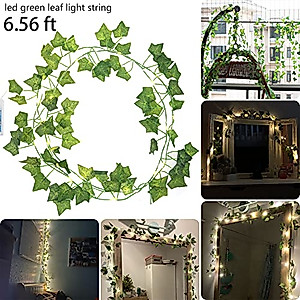 2 Pack 6.56 Ft Green Ivy Leaves Fairy String Lights Battery Operated, 80 LEDs Battery Powered Artifical Garland Plant Vine Fairy Light for Bedroom Wedding Party Holiday Patio Decor（Warm White）