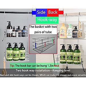 Seltomer Hanging Shower Caddy Bathroom Inside Shower Rack Shampoo Holder Rotatable Hook Bar, 304 Stainless Steel Rustproof(Double-Layer)