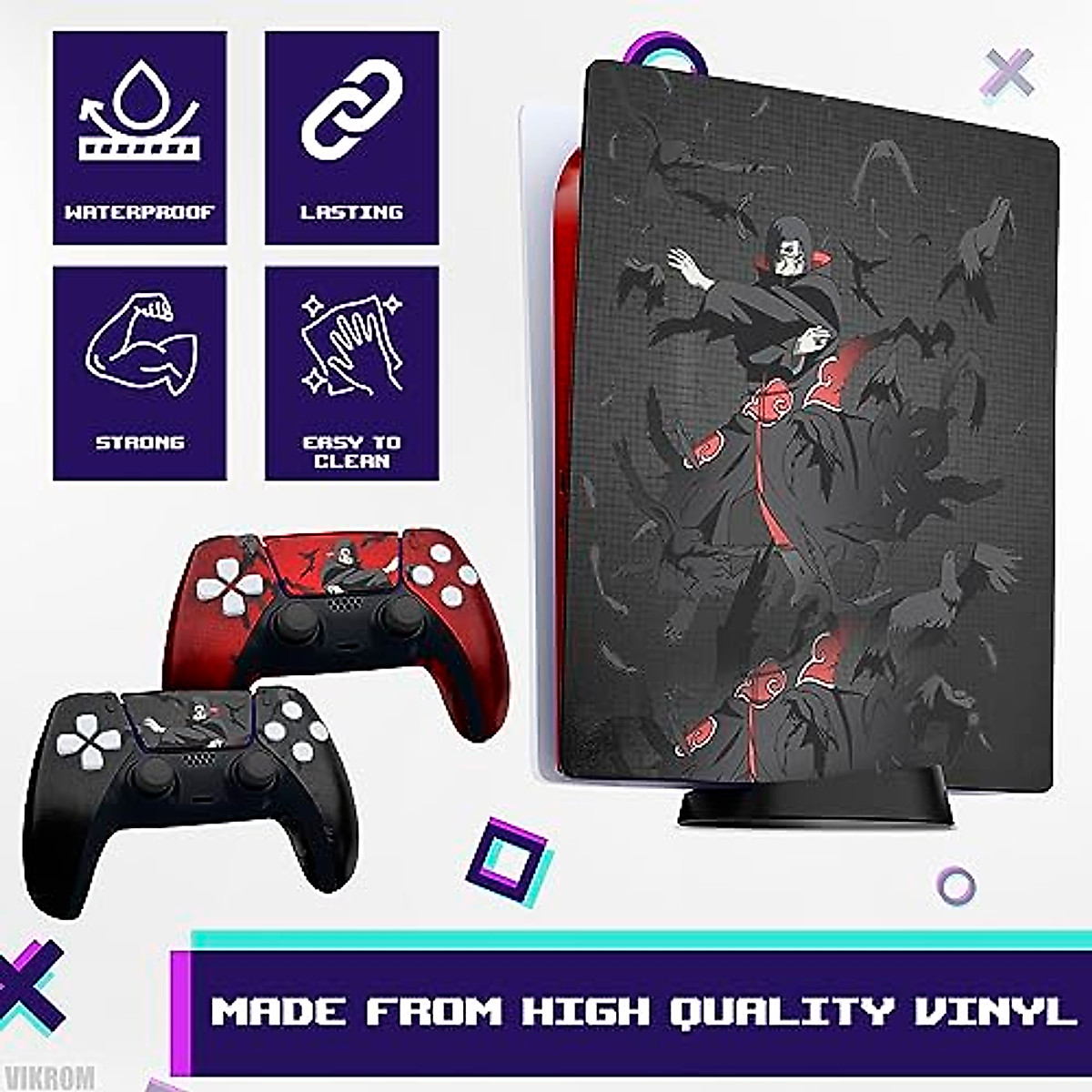 Console Controller Wrap - Black and Red Console PS5 Controller Skin Vinyl Sticker PS5 Console - PS5 Skins and Decals Video Game Console 5 Controller Accessories