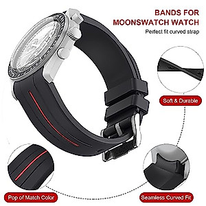 Bands for Moonswatch Watch,Curved No Gap Rubber Strap Compatible with Omega X Swatch Moonswatch Speedmaster/Rolex/SEIKO 20mm Watch,Swatch Omega Moonswatch Speedmaster Watch Replacement Band Men Women