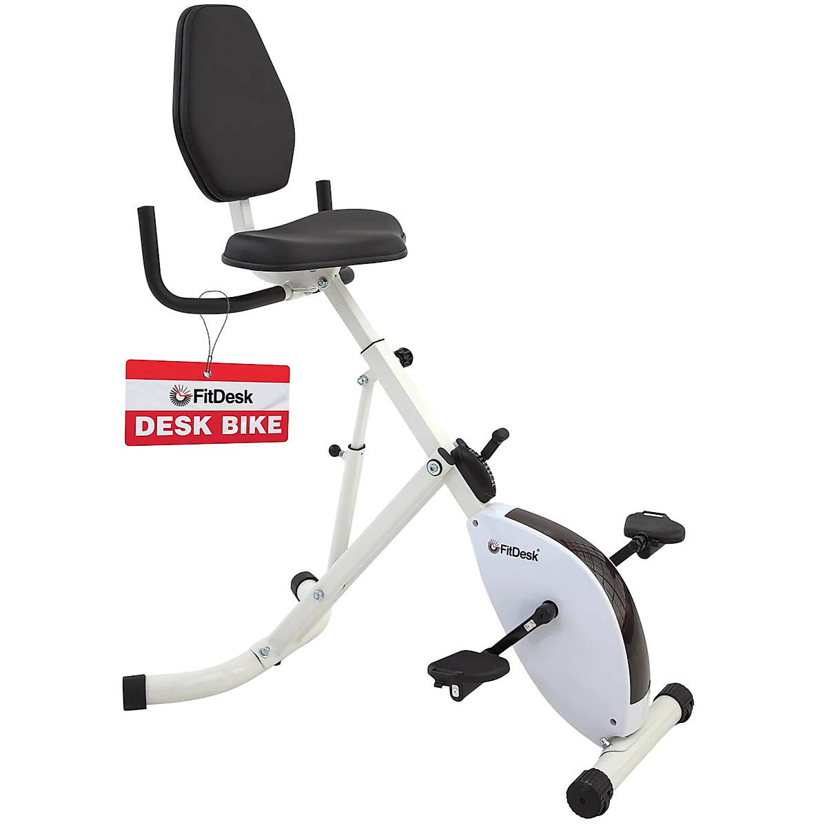 FitDesk Standing Desk Bike - Height Adjustable with 8 Level Resistance and Easy to Read Digital Performance Meter - Foldable - for Home and Office Use, White