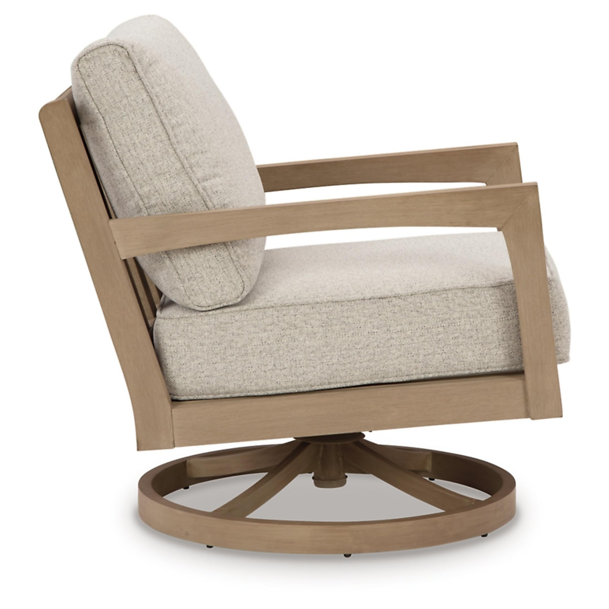 Signature Design by Ashley Hallow Creek Cottage Weather Resistant Outdoor Swivel Lounge with Cushion, Light Brown & Beige