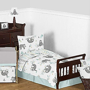 Sweet Jojo Designs Blue and Grey Jungle Sloth Leaf Baby Kid Clothes Laundry Hamper - Turquoise, Gray and Green Botanical Rainforest