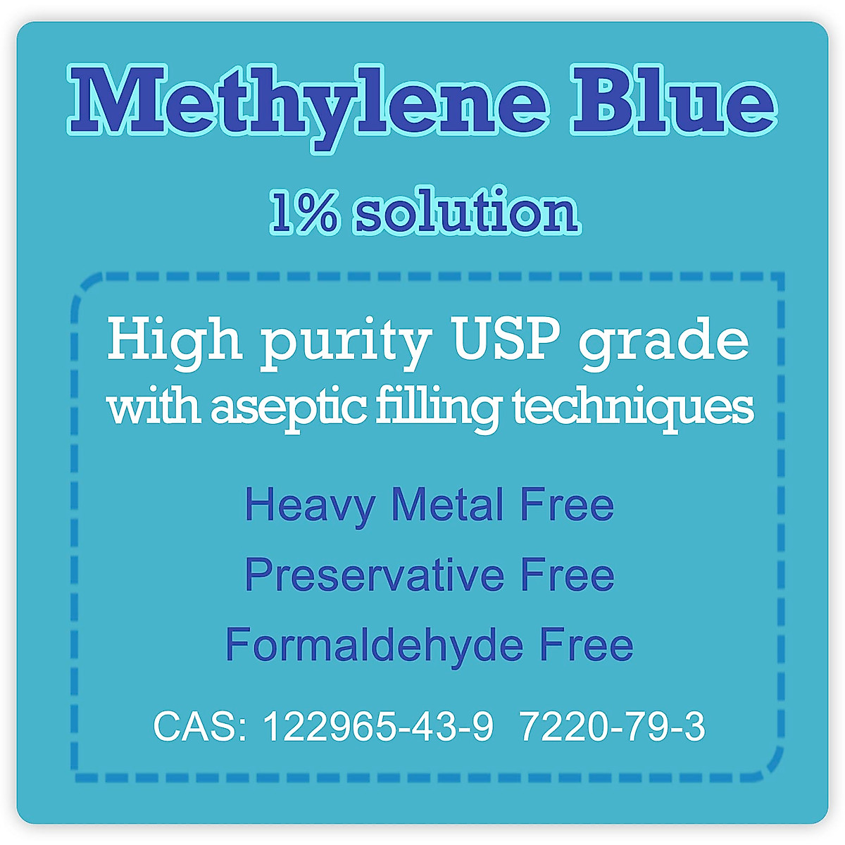 Methylene Blue USP Grade 1.0% Solution 50 mL (1.69 fl oz) High Purity with Aseptic Filling Techniques (Premium Dropper) 3rd Party Tested.