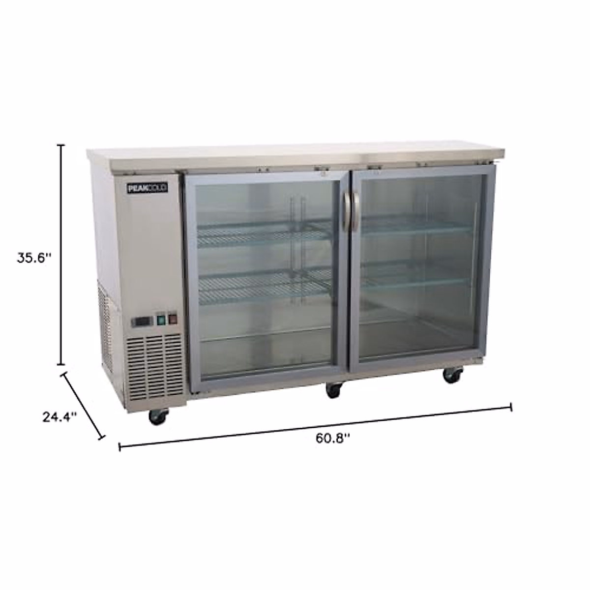 PEAKCOLD 2 Glass Door Commercial Back Bar Cooler; Stainless Steel Under Counter Refrigerator; 60" W