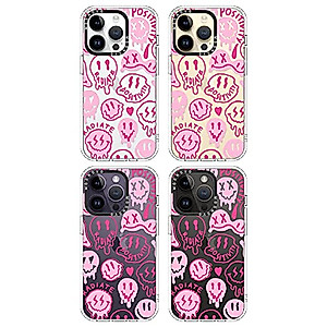 MOSNOVO Compatible with iPhone 14 Pro Case, [Buffertech 6.6 ft Drop Impact] [Anti Peel Off Tech] Clear TPU Bumper Phone Case Cover Pink Smiles Positivity Radiate Face Designed for iPhone 14 Pro 6.1"