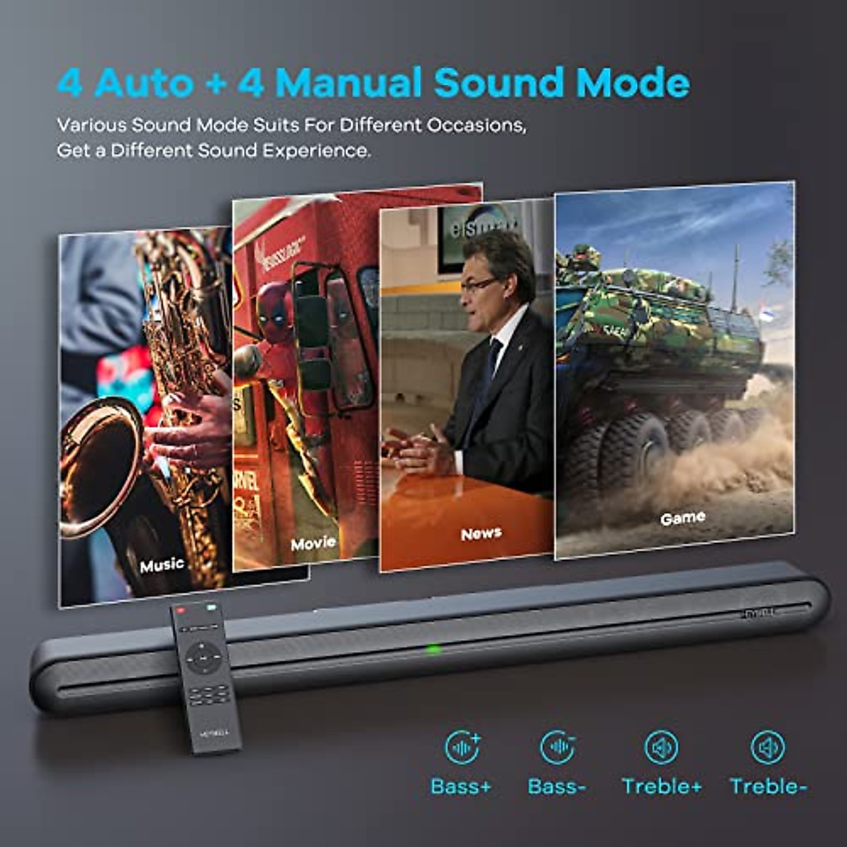 Heymell 150W 2.0ch Soundbar for TV, 3D Surround Sound Bars for TV, 6X Speakers Bluetooth Soundbar Built in Subwoofer, Clear Sound No Noise TV Speakers Sound Bar HDMI ARC Optical AUX Voyage201