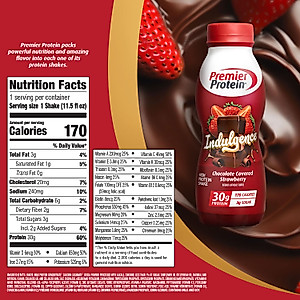 Premier Protein Indulgence Protein Shake, 30g Protein, 3g Sugar, Chocolate Covered Strawberry, 11.5 fl oz, Pack of 12