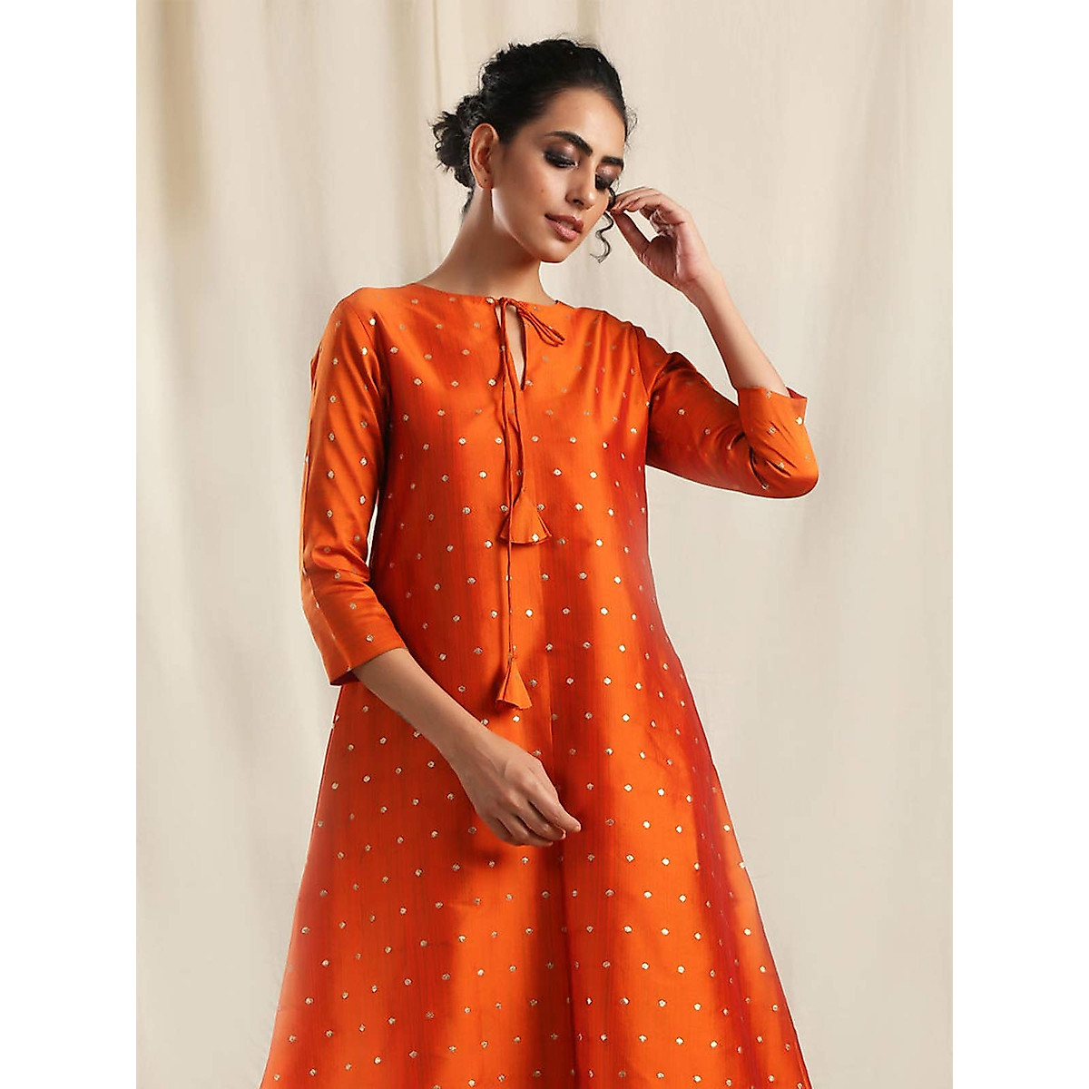 Indian Kurti for Womens With Pant | Art Silk Woven Kurta Kurtis Dress For Women Tops Tunic Orange
