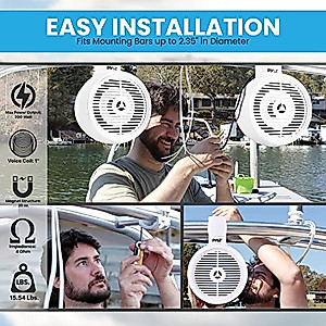 Pyle 6.5” 2-Way Marine Wakeboard Tower Speakers w/LED Lights, Full Range Waterproof Outdoor Speakers for Off-Road ATV, UTV, Jeep or Boat (White)