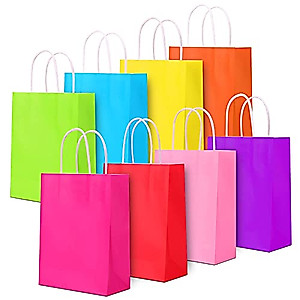 48 Pieces Gift Bags Bulk, 8 Colors Kraft Paper Party Favor Bags with Handle, Rainbow Goodie bags for Birthday, Gift, Wedding, Baby Shower, and Celebrations, Medium 8 * 4.75 * 10"