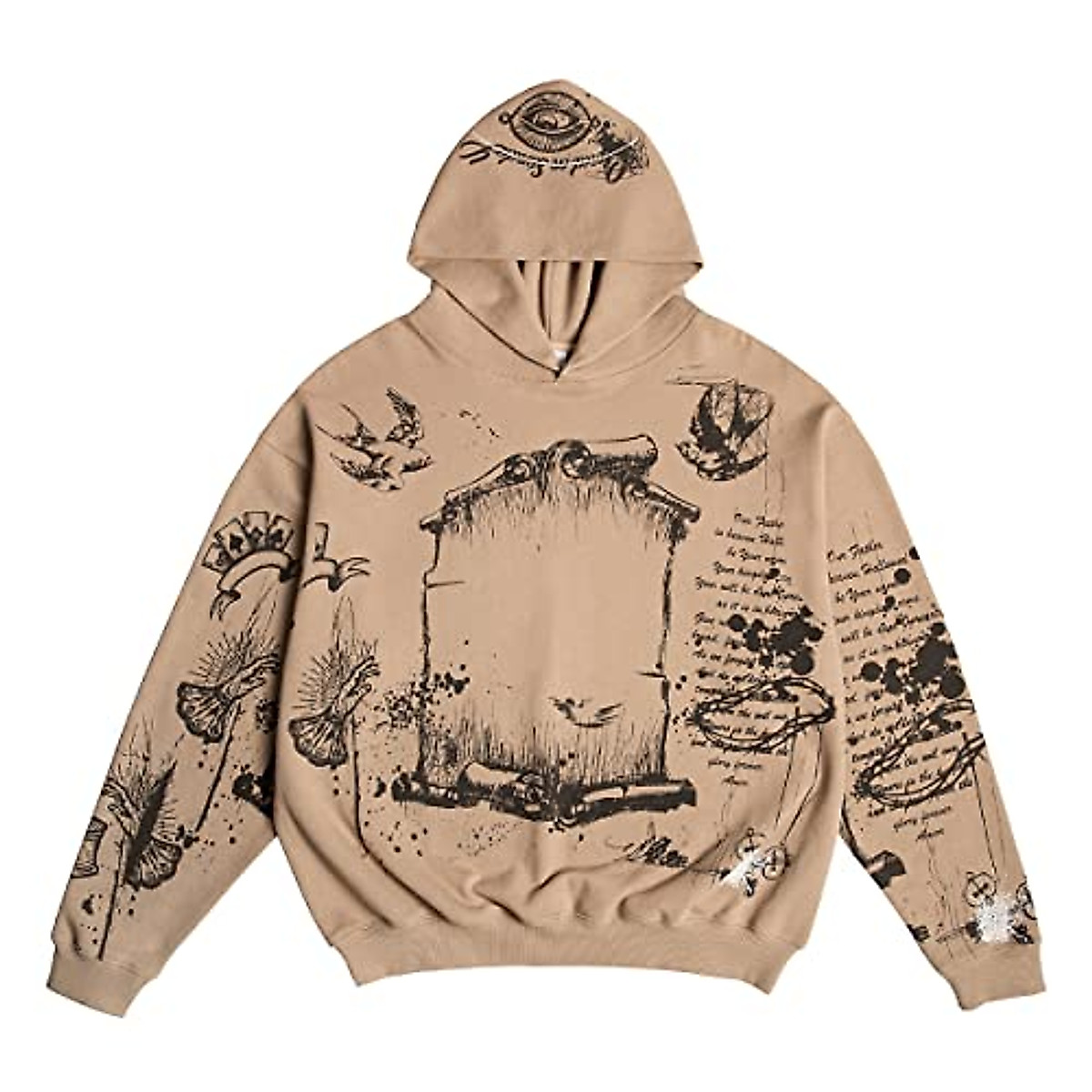 Cactus Pack Men's Hooded 3D Graphic Print Casual Oversized Sweatshirts Graffiti Long Sleeve Black