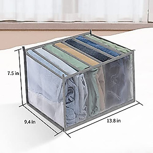 Hodeuineer Wardrobe Clothes Organizer for Jeans,7 Grid Foldable Drawer Organizers For Clothing,Clothes drawer Organizer for Thin Pants,Mesh Clothes Organizer For Folded Clothes(2Pack,Gray Upgraded)