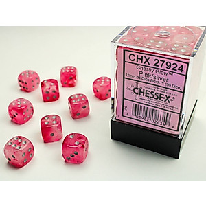 Chessex Dice d6 Sets: Ghostly Pink / Silver - 12mm Six Sided Die (36) Block of Dice
