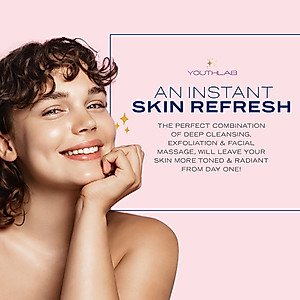 YouthLab SoniGlow, Navy, Silicone Facial Skin Cleansing Brush, Electric, Vibrating, Scrubber, Hygienic, Exfoliation, Massage, Firm, Tone, Blackheads, Pores, Waterproof, Rechargeable, Makeup Removal