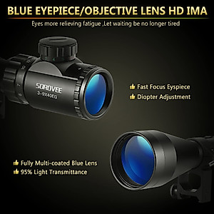 SOROVEE Rifle Scope 3-9x40 EG Red Green Rangefinder Illuminated Optical Tactical Airsoft Scopes for Hunting with 20mm Free Mounts and Flip-Open Covers