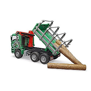 Bruder Toys - Forestry MAN Timber Truck with Fully Functioning Loading Crane, Tilting Loading Bed, and 3 Loadable Trunks - Ages 4+