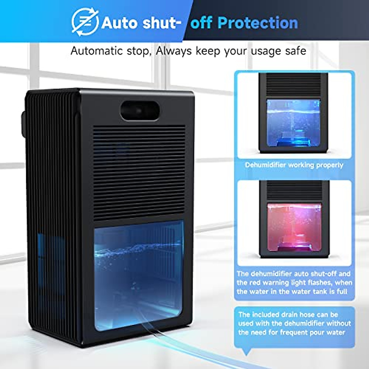 SIMSEN 95oz Dehumidifiers for Home, 8000 Cubic Feet(800 sq ft) Quiet Dehumidifier for Home with Drain Hose and 2 Working Modes, Portable Small Dehumidifiers for Bedroom Bathroom Basements Closet RV