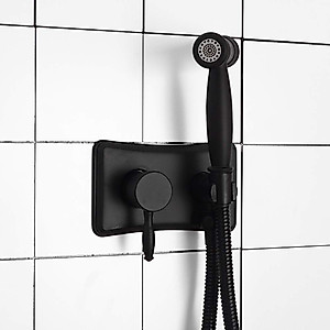 Bidet Sprayer Faucet Set with Cold and Hot Water Brass Handheld Toilet Bidet Attachment Pressure Sprayer Wall Mount Portable Cloth Diaper Washer Shower Sprayer Set/Brushed Gold (Black)