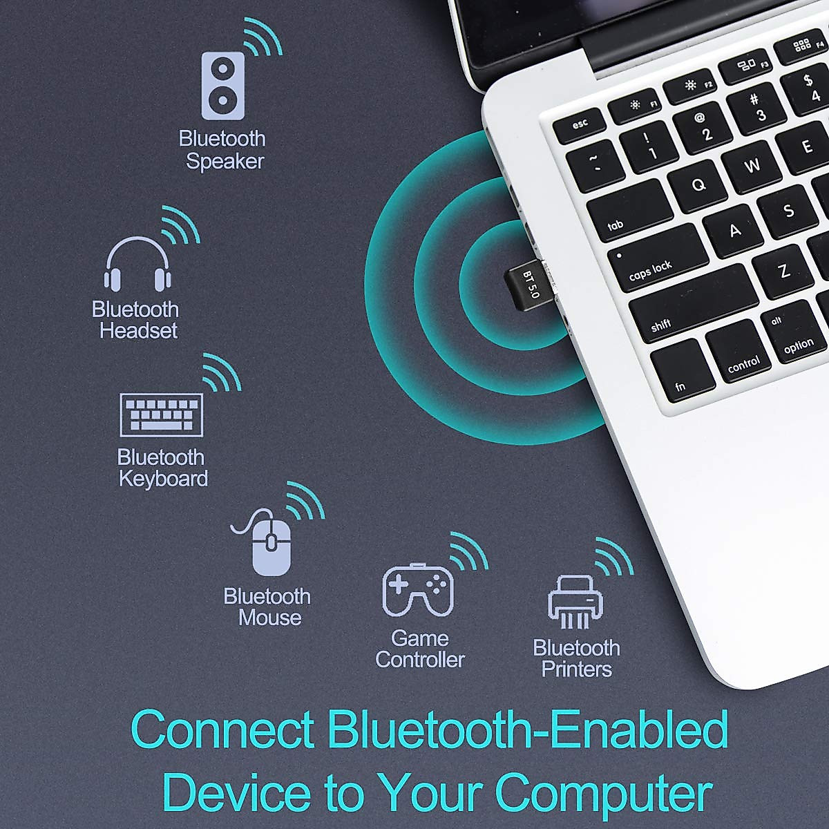 Bluetooth Adapter for PC, USB Bluetooth 5.0 Dongle for Computer Desktop Wireless Transfer and Receiver for Laptop Bluetooth Headphones Headset Speakers Keyboard Mouse Printer Windows 10/8.1/8/7