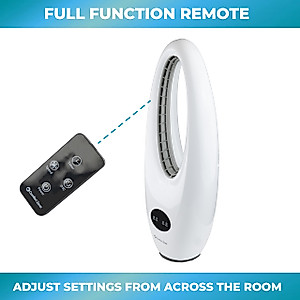 Comfort Zone Oscillating Bladeless Tower Fan with Remote Control, 28 inch, 3 Speed, 70 Degree Oscillation, Portable, 9-Hour Timer, LED Display, Ideal for Home, Bedroom, Dorm & Office, CZ12548