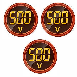 Szliyands 3pcs Digital Display AC Voltage Indicator, 22mm Round Head LED Voltage Tester AC50~500V Voltmeter Monitor (Yellow)