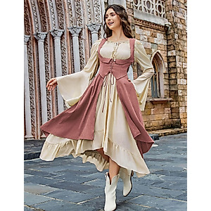 Scarlet Darkness Renaissance Dress Women Costume Medieval Pirate Peasant Underbust Dress Dusty Rose L
