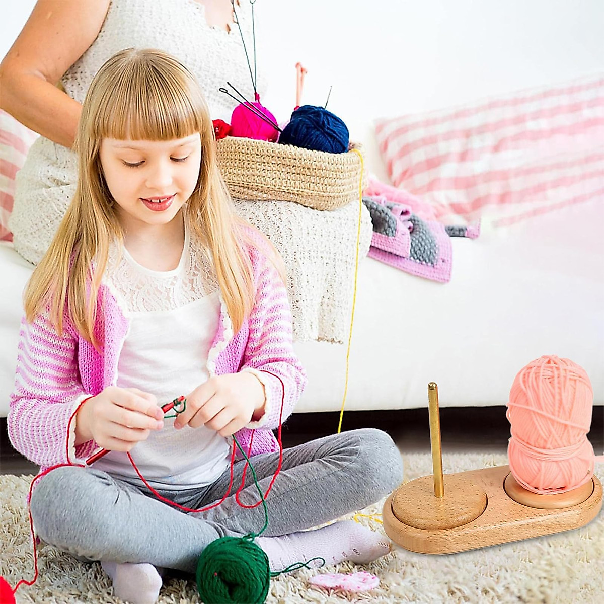 acime Yarn Spool Holder, Decorative Yarn Holder, Yarn Dispensing Bowl, Handmade Wool Holder, Ceramic Yarn Bowl, Wool Skein Holder, Yarn Storage Bag with Holder, Wooden Wool Bowl with Holder