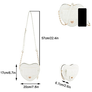 Ayliss Women Crossbody Handbag Purse Heart Shape Shoulder Handbag Small Satchel Crossbody Evening Purse Bag PU Leather (White)