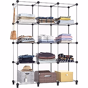 HOMIDEC Closet Organizer, 12-Cube Closet Organizers and Storage, Portable Closet Storage Shelves, Clothing Storage for Kids, Closet, Bedroom, Bathroom, Office (11.8x11.8x11.8 inch), Transparent