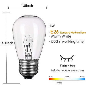 S14 Replacement Light Bulbs for String Lights, 11 Watt E26 Medium Standard Base, S14 Clear Glass Bulbs, Edison Bulb String Lights Bulbs for Outdoor Patio Garden Vintage String Lights(6 pack)