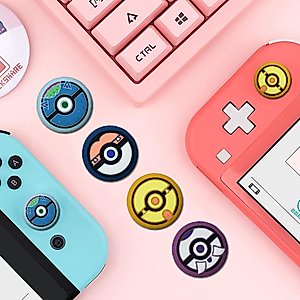 PERFECTSIGHT Switch Thumb Grips Caps, Cute Joystick Cap for Nintendo Switch/Switch Lite/Switch OLED, 4 Pcs Thumbstick Analog Stick Button Cover for NS Joycon Controller Accessories, 4 Color Ball C