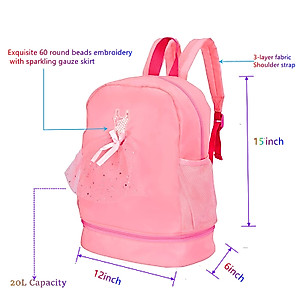 WUHBJJXY,20L, PREMIUM, MULTIFUNCTIONAL,DURABLE,Large Sized PINK KID Dance bag with Shoe Compartment and Wet and Dry separation features,Ballet bag,Dance backpack