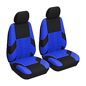 BESULEN Front Car Seat Covers, 2 Pcs Polyester Bucket Seat Protectors, Soft and Breathable, Premium Sporty Automotive Seat Cushions, Universal Auto Interior Accessories (Blue)