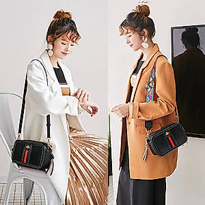 Beatfull Designer Bee Crossbody Purse for Women PU Leather Shoulder Handbag with Black-Red Strip Camera Clucth (Black)