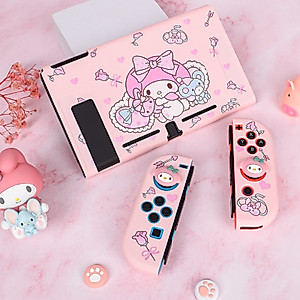 DLseego Cute Rabbit Switch Protective Case Dockable Soft Silicone Shell Shockproof Scratch Resistant Cover Joy Con Skin with 4PCS Lovely Thumb Grips Caps