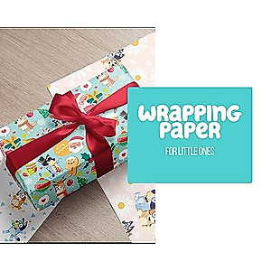 Peri Foi Happy Birthday Wrapping Paper Sheets - Blue Dog Cartoon Character Theme Designs for Boy Girl Kids Christmas, Birthday, Daisy Patterns Gift Present Wrapper - 20 x29 Inch x12