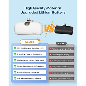 Kuulaa Small Portable Charger iPhone with Built-in Lightning Cable & Mini USB C Power Bank Fast Chargingfor Samsung
