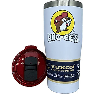 Buc-ee's White Stainless Steel Freedom Tumbler With Color Logo, Double Wall Vacuum Insulated, Tinted Slide Lid, Powder Finish, 20 Ounces