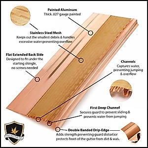 Waterlock Flat Under The Shingle Micromesh Gutter Guards in Copper for Half Round Gutter, 5 inch, 6 inch, 7 Inch Box Gutters, Commercial Gutters, Premium Quality Gutters from Manufacturer (25 Feet)