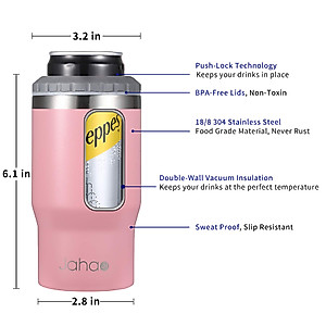 Jahao 4-in-1 Can Cooler, Stainless Steel Double-Wall Vacuum Insulated Beer Cooler/Can Holder/Slim Can Coolers for 12oz Cans, Slim Cans and Beer Bottles, or as a 14oz Coffee Mug