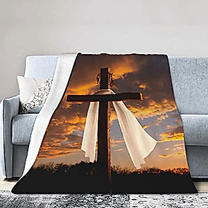 JSHXJBWR Easter Cross Throw Blanket Warm Cozy Lightweight Blankets Easter Gift Flannel Blanket for Sofa Couch Bed Office Holiday Decorative 60"X50"